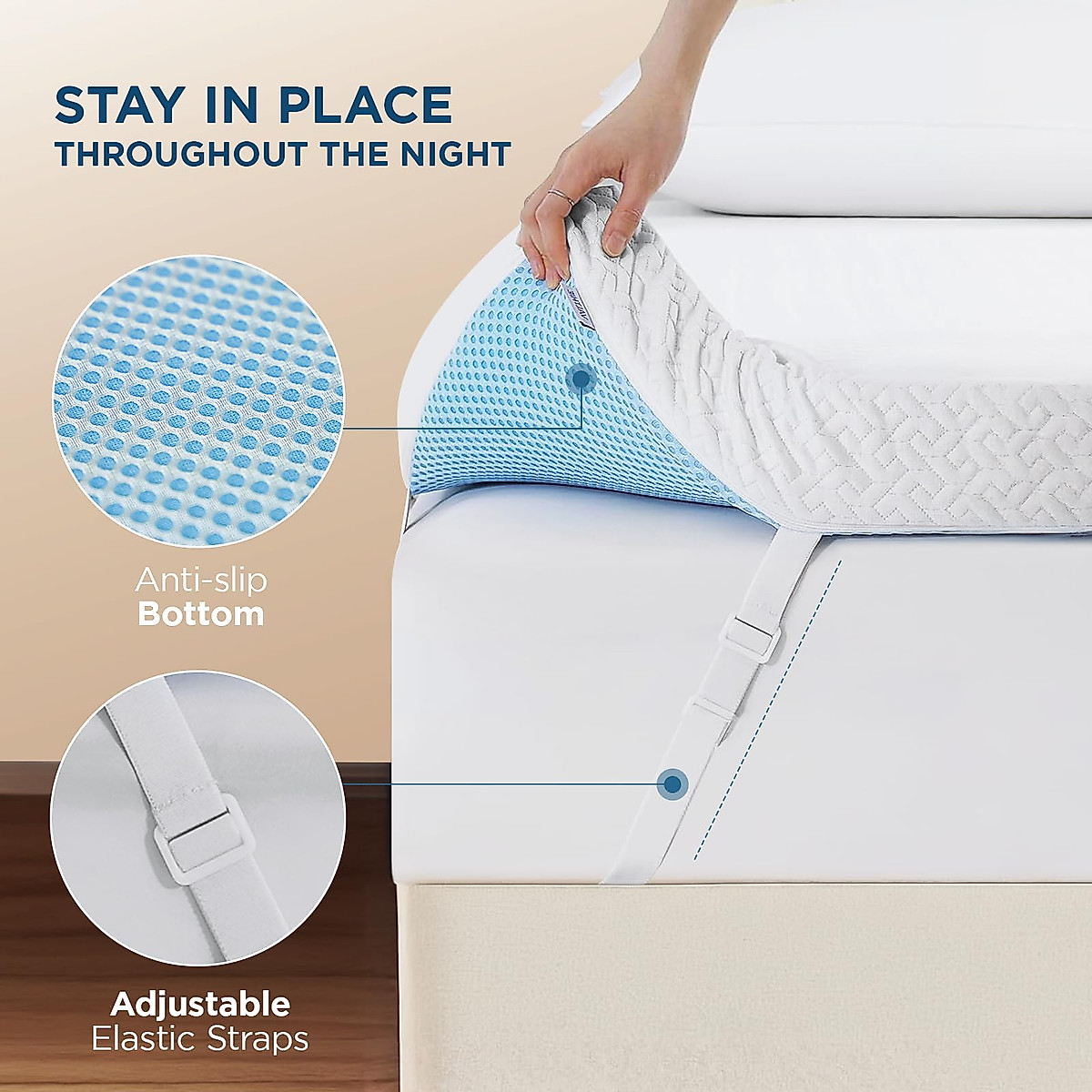 3 Inch Gel Memory Foam Mattress Topper King Size, High Density Ventilated Memory Foam Bed Mattress Topper for Back Pain,Non-Slip Design with Removable Bamboo Cover