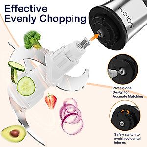 KOIOS 500W Powerful Electric Food Processor with 8 Cup Stainless Steel & Glass Bowls, 2 Speed Mode Electric Food Chopper with 2 Sets Blades Electric Meat Grinder Chopper for Family & Baby Use, Black