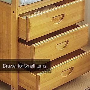 MoNiBloom Garment Rack with Drawers and Hooks, Bamboo Clothes Racks Storage Shelving Organizer Unit for Bedroom Laundry Room Guest Room, Natural