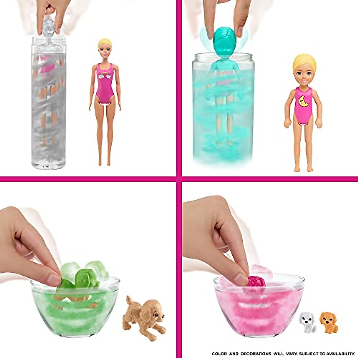Barbie Color Reveal Set with 50+ Surprises Including 2 Dolls, 3 Pets & 36 Slumber Party-Themed Accessories; Water Reveals Dolls’ & Pets’ Looks & Creates Color Change on Certain Pieces; 28 Mystery Bags