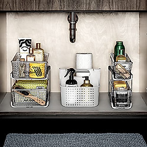 Madesmart Mini 2-Tier Plastic Multipurpose Organizer with Divided Slide-Out Storage Bins, Compact Under Sink and Cabinet Organizer Rack, Clear