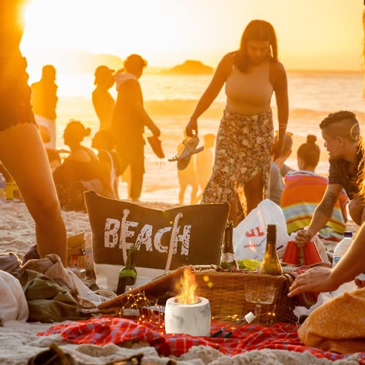 The-Fire Tabletop Fire Pit - Small Fire Pit - Smores Maker Tabletop Indoor Outdoor Featuring Dual Flame Marble Effect Mini Personal Fireplace for Indoor & Garden