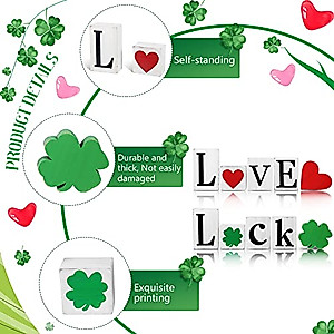 Glenmal 6 Pieces St. Patrick's Day Table Clover Signs Set Farmhouse St. Patrick's Day Wood Sign Double Side Four Leaf Clover Heart Block Wooden Luck Tiered Tray Decor for Kitchen Mantle Office Decor