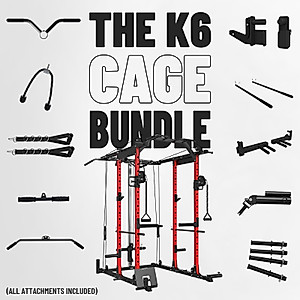 Mikolo Power Cage Power Rack with Cable Crossover System, 1500LBS Squat Rack,with LAT Pull Down System, Home Gym Packages with Weight Bench, Olympic Barbell Weight Set-Red