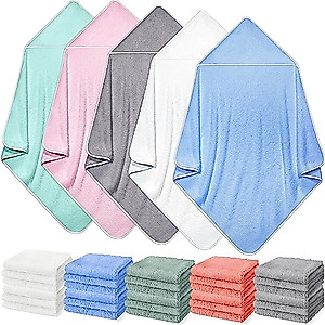5 Pcs Baby Bath Towel and 15 Count Baby Washcloths Sets, Hooded Baby Towels for Newborns Infants and Toddlers Soft Coral Fleece Toddler Towels for Newborn Boy Girl