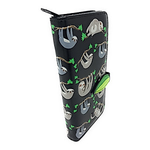 Shag Wear Sloth Large Wallet for Women Black 7"
