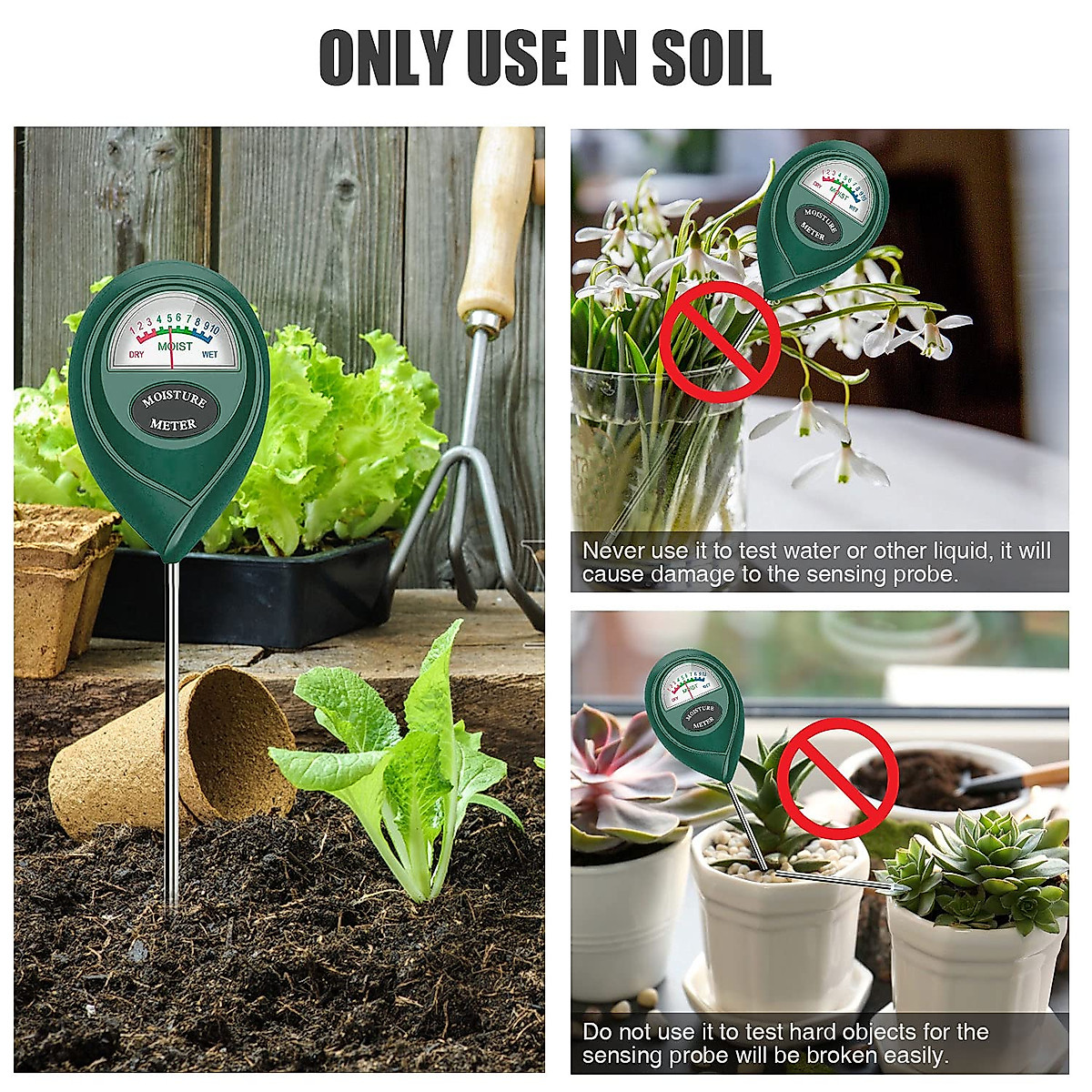 Xincere Soil Moisture Meter, Portable Plant Soil Test Kit Indoor Outdoor Use, Hygrometer Moisture Sensor Water Meter for Potted Plants Succulents Trees Lawn Farm Garden, No Battery Needed,Easy to Read