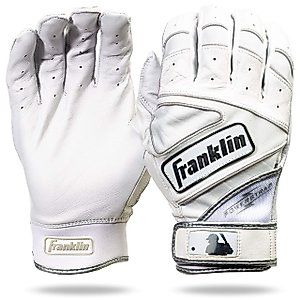 Franklin Sports MLB Batting Gloves - Powerstrap Chrome Adult Men's + Youth Batting Gloves Pair - Baseball + Softball Gloves - White - Adult Small