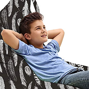 Lunarable Feather Lounger Chair Bag, Hand Drawn Vintage Set White Feathers Boho Culture, High Capacity Storage with Handle Container, Lounger Size, Charcoal Grey and White