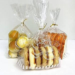 Lesibag 100Pcs 11"x 14" Bottom Gusset Bread Loaf Bags with Ties, Clear Printed Cello Cellophane Bags for Homemade Bread or Bakery