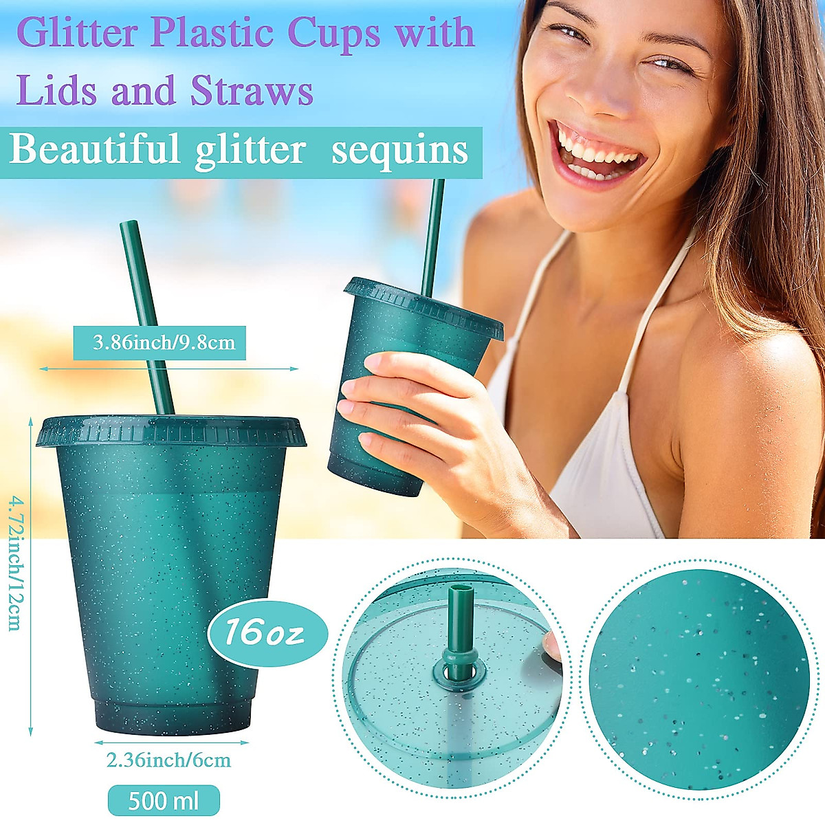 Potchen 60 Pack Plastic Cups with Straws and Lids Reusable Kids Tumbler with Straw Water Bottle Iced Coffee Travel Mug Cup Adults Plastic Cups 16 oz for Parties