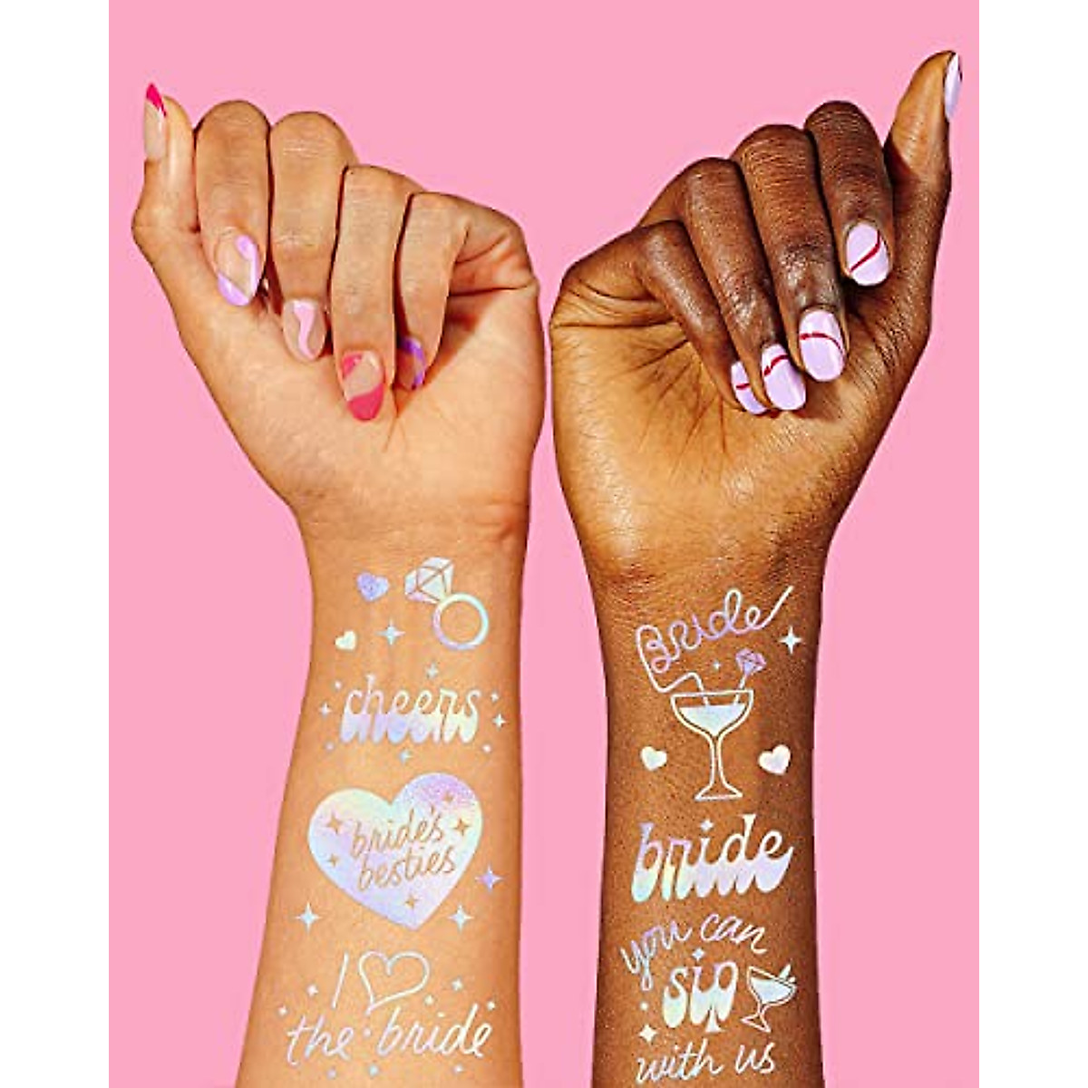 xo, Fetti Cheers Bachelorette Temporary Tattoos - 40 Iridescent Styles | Bachelorette Party Decoration, Bridesmaid Favor + Bride To Be