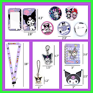 Cute Kuromi School Supplies Set Kawaii Office Supplies Gift Set Including Gel Ink Roller Pens Booklet Pencil Case ID Badge Stickers Button Pins Key Chain Phone Chain Phone Ring Holder
