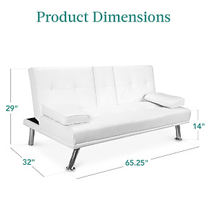 Best Choice Products Faux Leather Upholstered Modern Convertible Futon, Adjustable Folding Sofa Bed, Guest Bed w/Removable Armrests - White