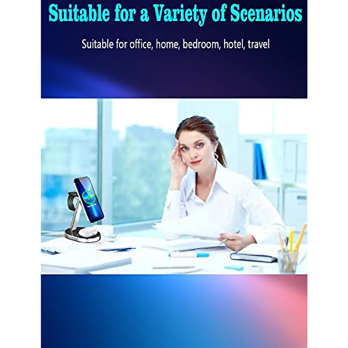 Aluminum Alloy 3 in 1 Magnetic Wireless Charging Station,Fast Wireless Charging Compatible with Magsafe Charger Stand for iPhone 14 13 12 Pro/Pro Max/Mini/14 Plus,Apple Watch 8 7 SE 6 5 4 3 2,Airpods