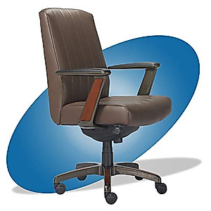 La-Z-Boy Bennett Modern Executive Lumbar Support, Rich Wood Inlay, High-Back Ergonomic Office Chair, Bonded Leather, Brown 26D x 26.25W x 39.75H in