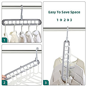 ZEDODIER Magic Hangers, Space Saving Hangers 5 Pack Sturdy Plastic 9-in-1 Hanger Closet Organizer(Grey)