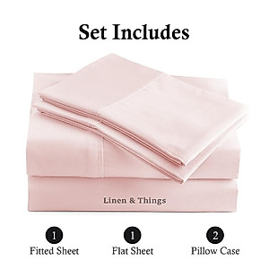 Luxury Soft 4 Piece Sheet Set, 800 Thread Count Egyptian Cotton - King Size Bed Sheet Set, Super Soft Sateen Weave, Fit Mattress 15'' Deep Pocket - Blush Solid