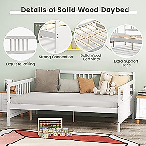 Giantex Full Size Daybed, Wooden Daybed Sofa Bed Frame with Wood Slat Support for Kids Teens, Multi-Functional Day Bed for Living Room Bedroom Guest Room, No Box Spring Needed (Full,White)