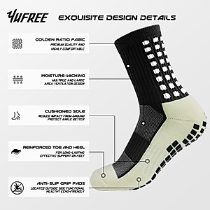 Yufree Men's Soccer Socks Anti Slip Non Slip Grip Pads for Football Basketball Sports Grip Socks, 4 Pair