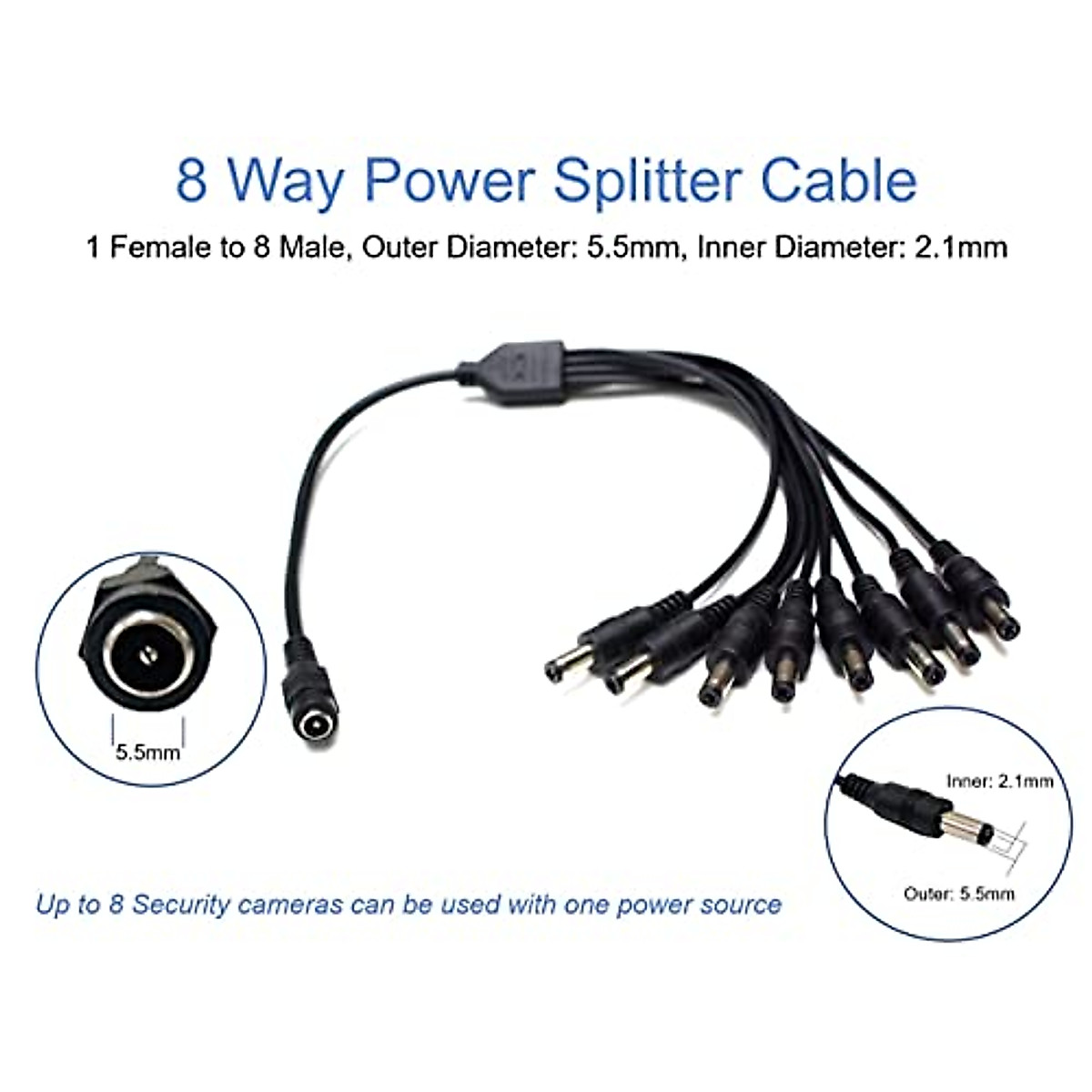 SOLTECH 12V 5A CCTV Adapter, Wisenet Compatible Security Camera Power Supply with 8-Way Splitter, AC DC Converter 100-240V to 12V 5A 60W Transformer, with Samsung Wisenet, Night Owl, Q-See, Black