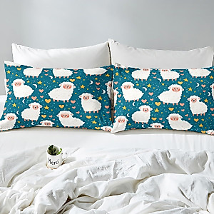 Castle Fairy White Sheep Pattern Bedding Sets Queen Colorful Spots Love Deying Comforter Cover for Kids Microfiber 3 Pieces Duvet Sets(1 Duvet Cover 2 Pillow Cases),No Comforter