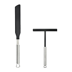 DOITOOL Crepe Spreader and Spatula Set, 2Pcs Stainless Steel Crepe Spreader Tool T Shape Crepe Maker Spreading Tool for Bakery