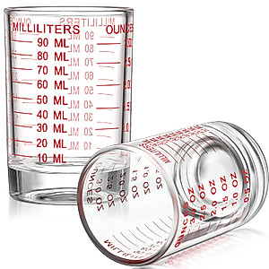 2 Pieces 3 oz Measuring Cup Shot Glass Espresso Shot Glass Liquid Heavy Glass Wine Glass (Red Color)