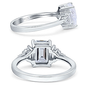 OMRANII Simulated Cubic Zirconia Size-10 Emerald Cut Art Deco Bridal Wedding Engagement Ring Baguette CZ 925 Sterling Silver