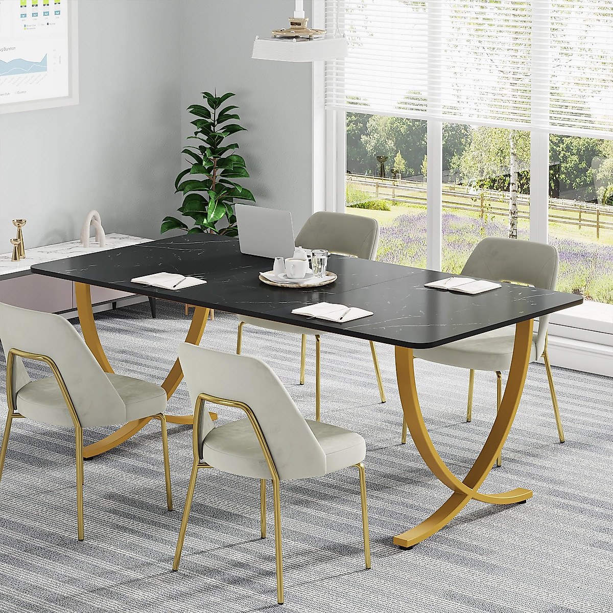 Tribesigns Executive Desk, 63” W x 31.5” D Large Office Desk, Modern Computer Desk Conference Table Meeting Room Table, Business Furniture for Home Office, Black and Gold