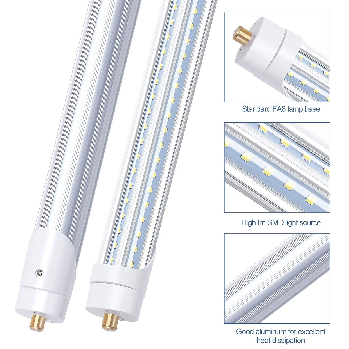 LIGHEART T8 8 Foot LED Shop Light, 90W 10000LM LED Light Tube, Single Pin FA8 Base, Cool White 6000K,V Shaped LED Tube Light, 96" LED Bulb Light Replacement for 8Ft Fluorescent Fixtures(10Pack)