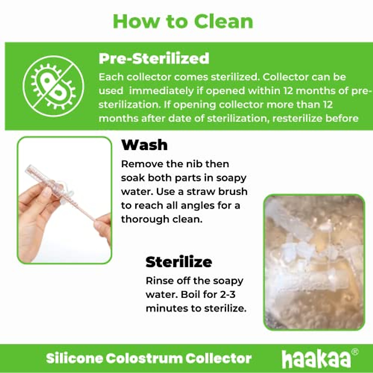 Haakaa Silicone Colostrum Collector Set with Clear PP Storage Case 4 ml, 6 PK, Pre-Sterilized