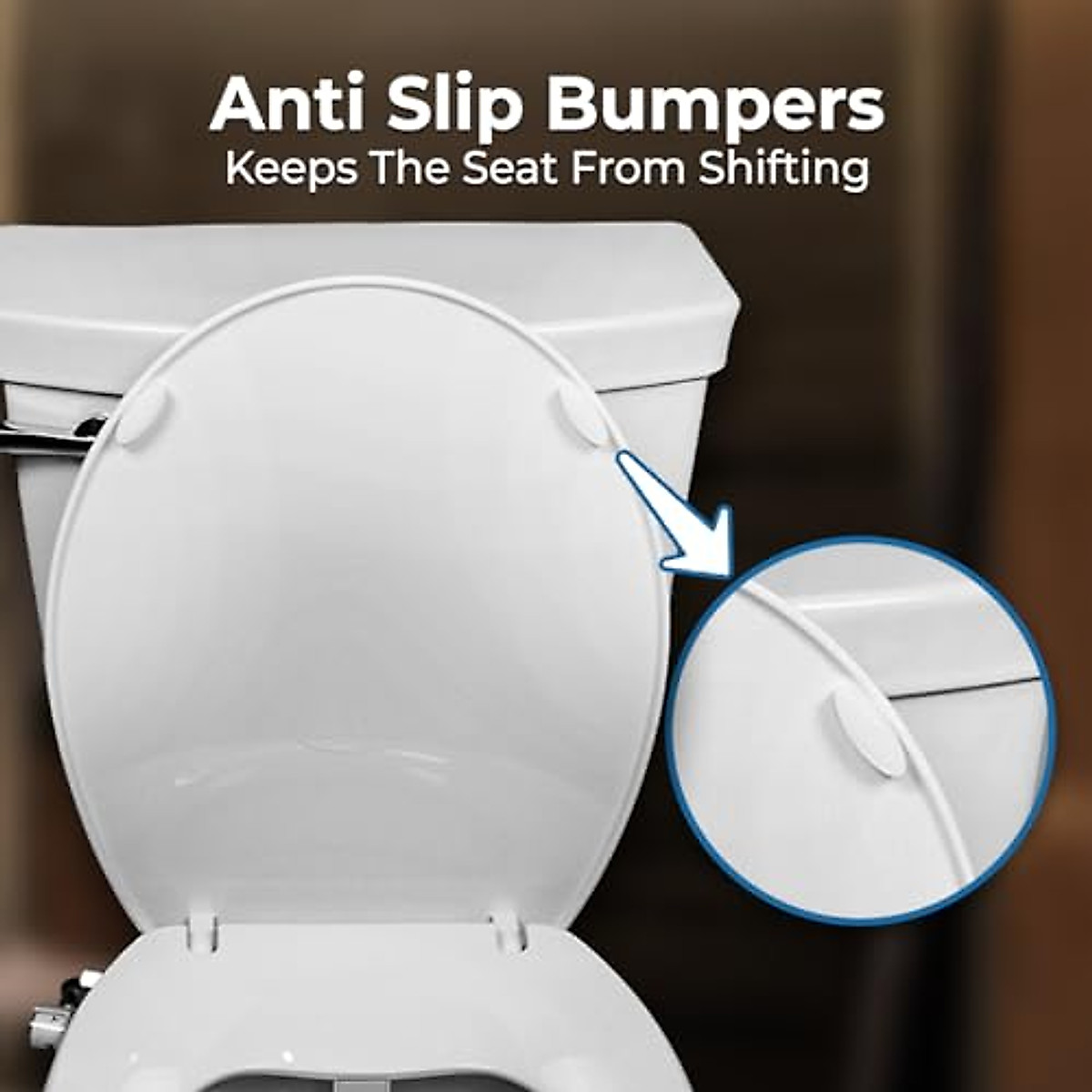 GenieBidet Slow-Close Round Bidet Toilet Seat, Stealth Bidet Attachment for Toilet Seat, Adjustable Self-Cleaning Nozzles, T Adapter & Bottle Bidet included
