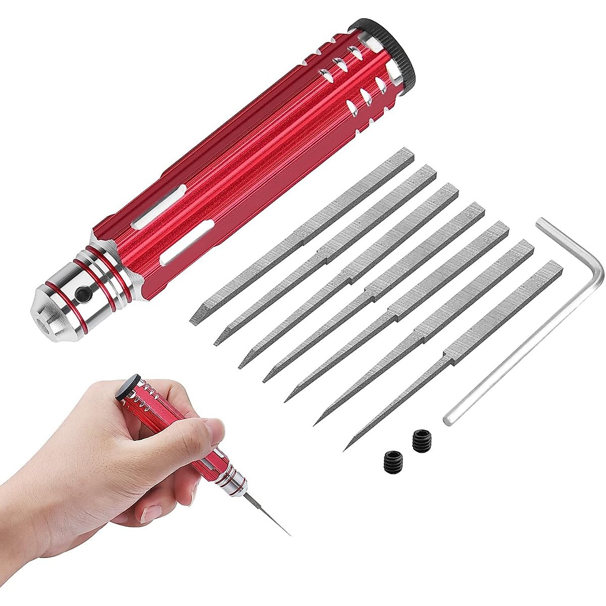 Craznick 7 In 1 Prime Model Scriber with 7 Blades Gundam Resin Carved Scribe Line Cutting Tool Chisel (0.1/0.2/0.4/0.6/0.8/1.0/2.0mm) Red