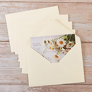 50 Pack Cream A6 Envelopes with Cards 4x6 Thick Folded Cardstock and Gold Stickers for Greeting Cards, Wedding, Birthday, Invitations, Baby Showers (Cream, 4x6)
