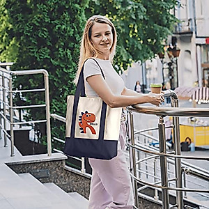 MOLYCHO Dinosaur Embroidery Shopping Groceries Cotton Bag Gift For Family Library Reusable Multipurpose