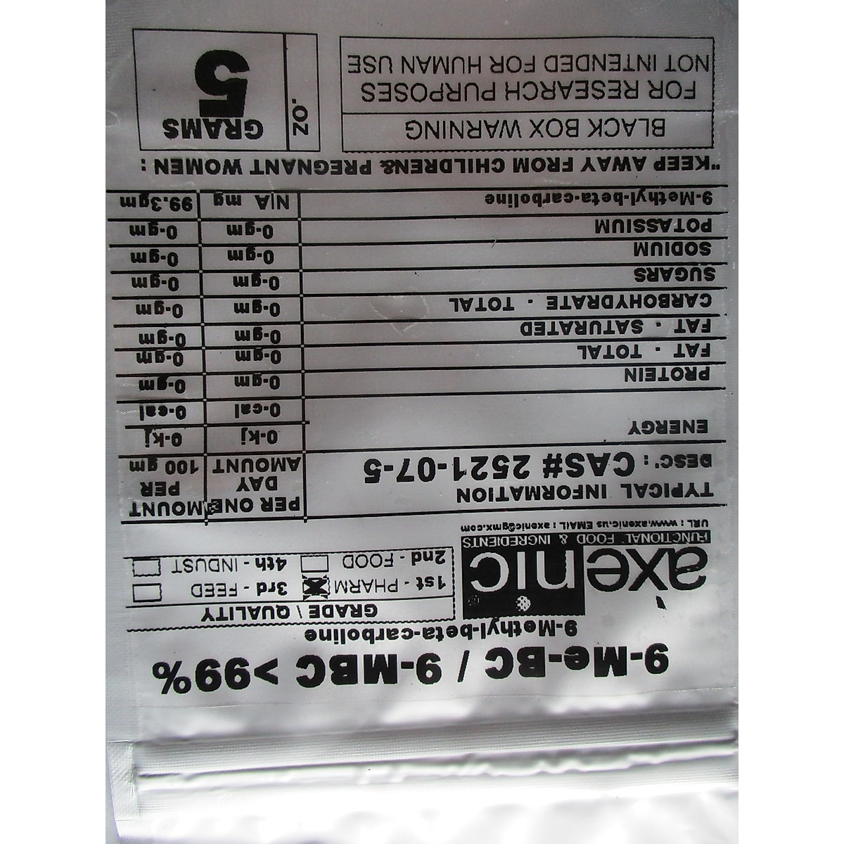 5 Grams 9-Me -BC / 9-MBC, 9-Methyl-beta-carboline CAS 2521-07-5 99.43% Pure Powder