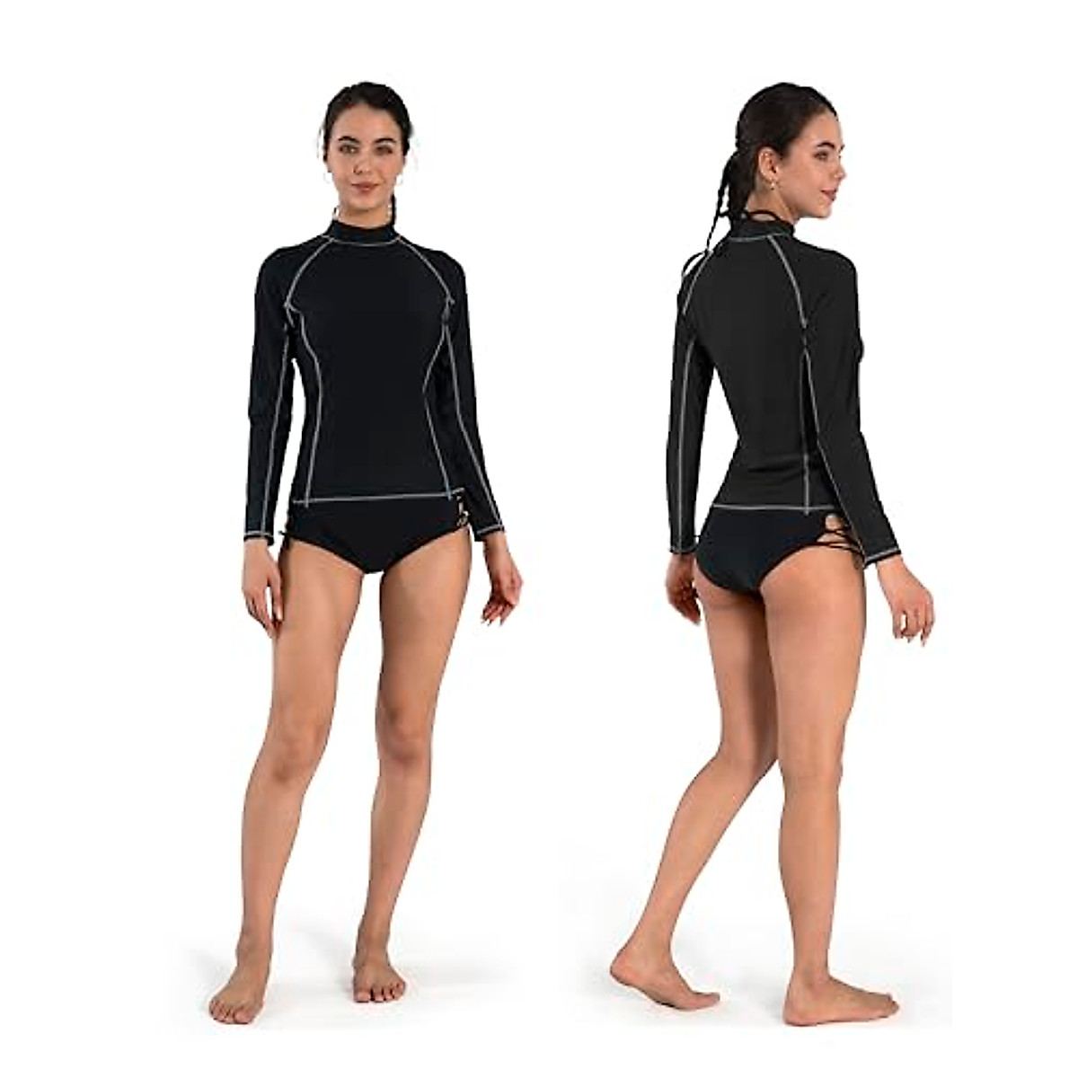 Actleis Women's Long Sleeve Rash Guard UPF50+ UV Sun Protection Quick Dry Swimming Surfing Shirts M Black