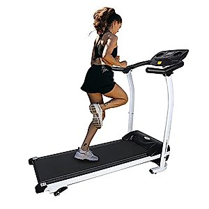YSSOA High Performance Folding Treadmill, Workout Running Machine with LCD Display and Phone Slot, Compact Treadmill for Fitness Gym Exercise, White and Black.
