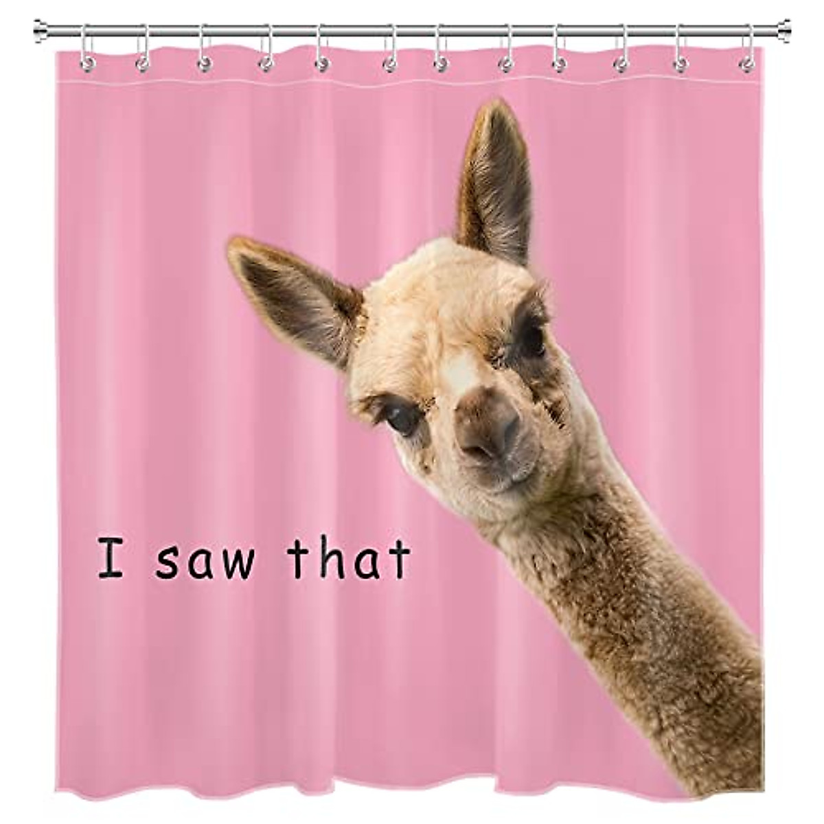 LB Cute Alpaca Llama Shower Curtain Funny Quotes I Saw That on Pink Background Fun Shower Curtains for Kids Bathroom with Hooks 72x72 inch Waterproof Polyester Fabric Bathroom Decorations