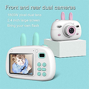 MCJL Child Camera Child Digital Camera Photograph Print Camera Cartoon Rabbit Video Recorder 1080P High List Anti Dual Lens 2.4 Inch IPS Screen,Blue,32GB