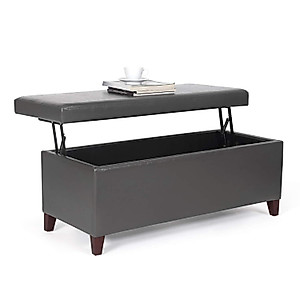 Homebeez Modern Faux Leather Lift Top Coffee Table Storage Ottoman Bench (Light Gray)