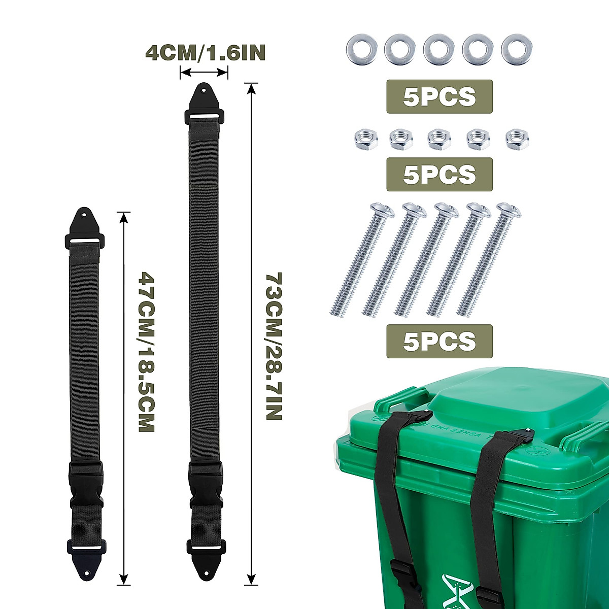 Bylion 2 Pack Trash Can Lid Lock, Outdoor Garbage Can Locks for Animals Proof Universal Lid Lock Stretchable Elastic Strap to Prevent Rust Trash Can Locks for Squirrels, Dogs, Raccoons
