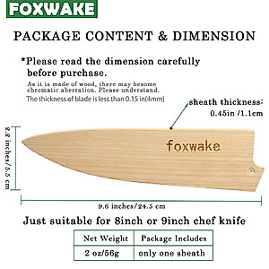 Foxwake Chef Knife Edge Guard, 8 Inch Wood Knife Sleeve, Knife Cover, Knife Sheath, Knife Blade Case with Pin, Single Knife Holder Fit for Gyuto Chef & Santoku Knife