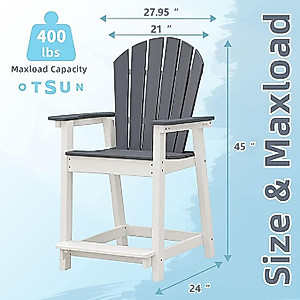 OTSUN Outdoor Tall Adirondack Chairs Set of 2, Patio Bar Stool Chair with High Back, 400lbs, Widened Arms, All-Weather Balcony Chair for Backyard, Garden, Yard - Light Grey