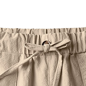 LVCBL Linen Pants for Men Elastic Waist Men's Linen Casual Pants,Khaki,M