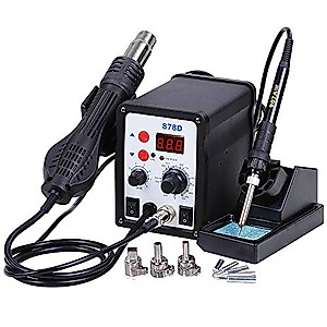 Yescom 2 in 1 Soldering Station Unit Welder Iron Hot Air Gun with 5 Tips and 3 Nozzles Kit 110V