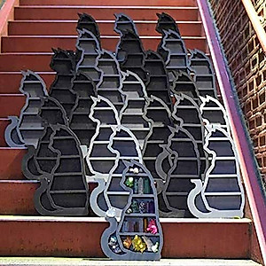 Cat in The Moon Crystal Wooden Shelf,Cat-Shaped Crystal Wooden Shelf, Multipurpose Storage Rack, Bed Room Display Crystals Stone, for Small Plant and Art Gothic Room Ornaments