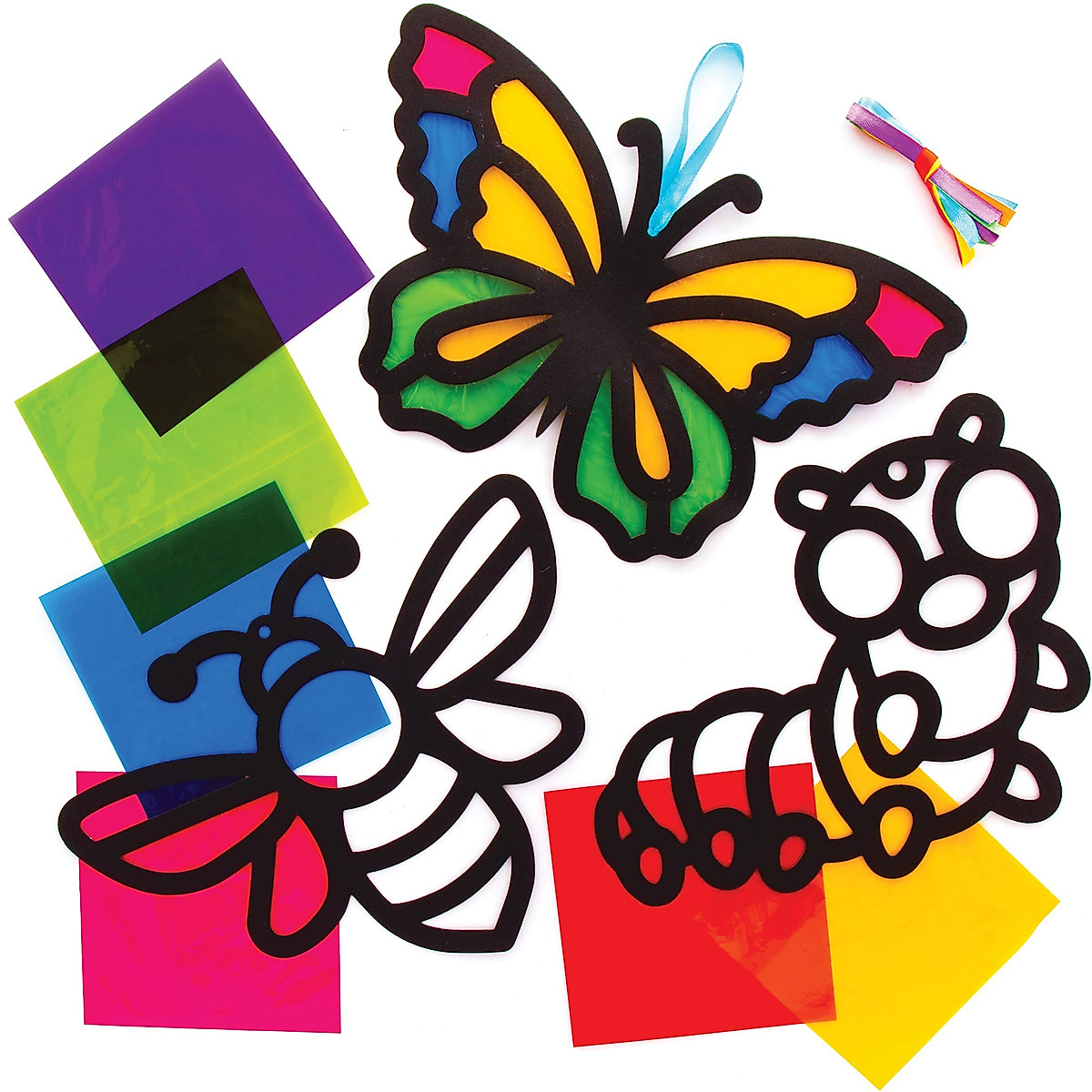 Baker Ross AT616 Bug Stained Glass Ornament Kits - Pack of 6, Ideal for Kids' Arts and Crafts, Educational Toys