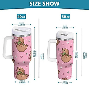 DIGTIA Stainless Steel Insulated Tumbler w/Handle & Straw, Capybara Cute Double Wall Vacuum Travel Coffee Mug Cup w/Lid, Leak-Proof Sports Bouquet Water Bottle,30oz